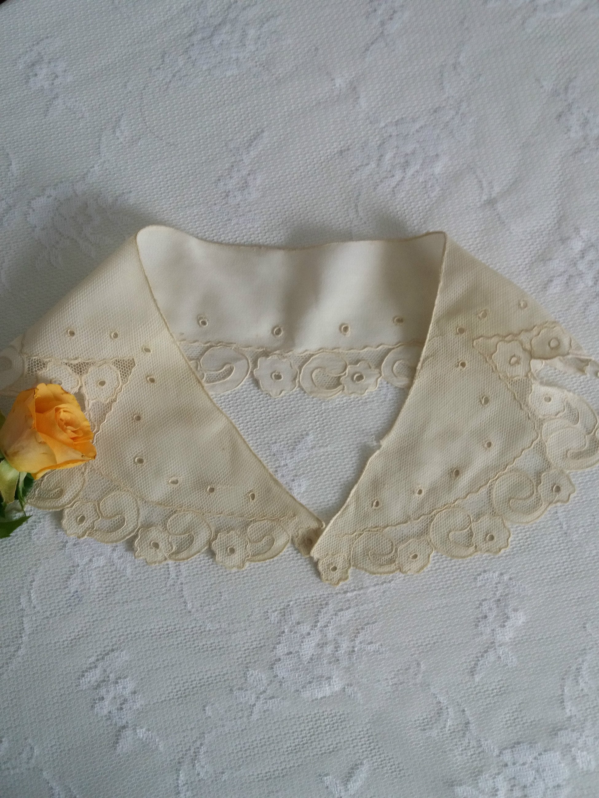 Antique Embroidered Silk & Tulle Collar | Reversible French Handmade ...