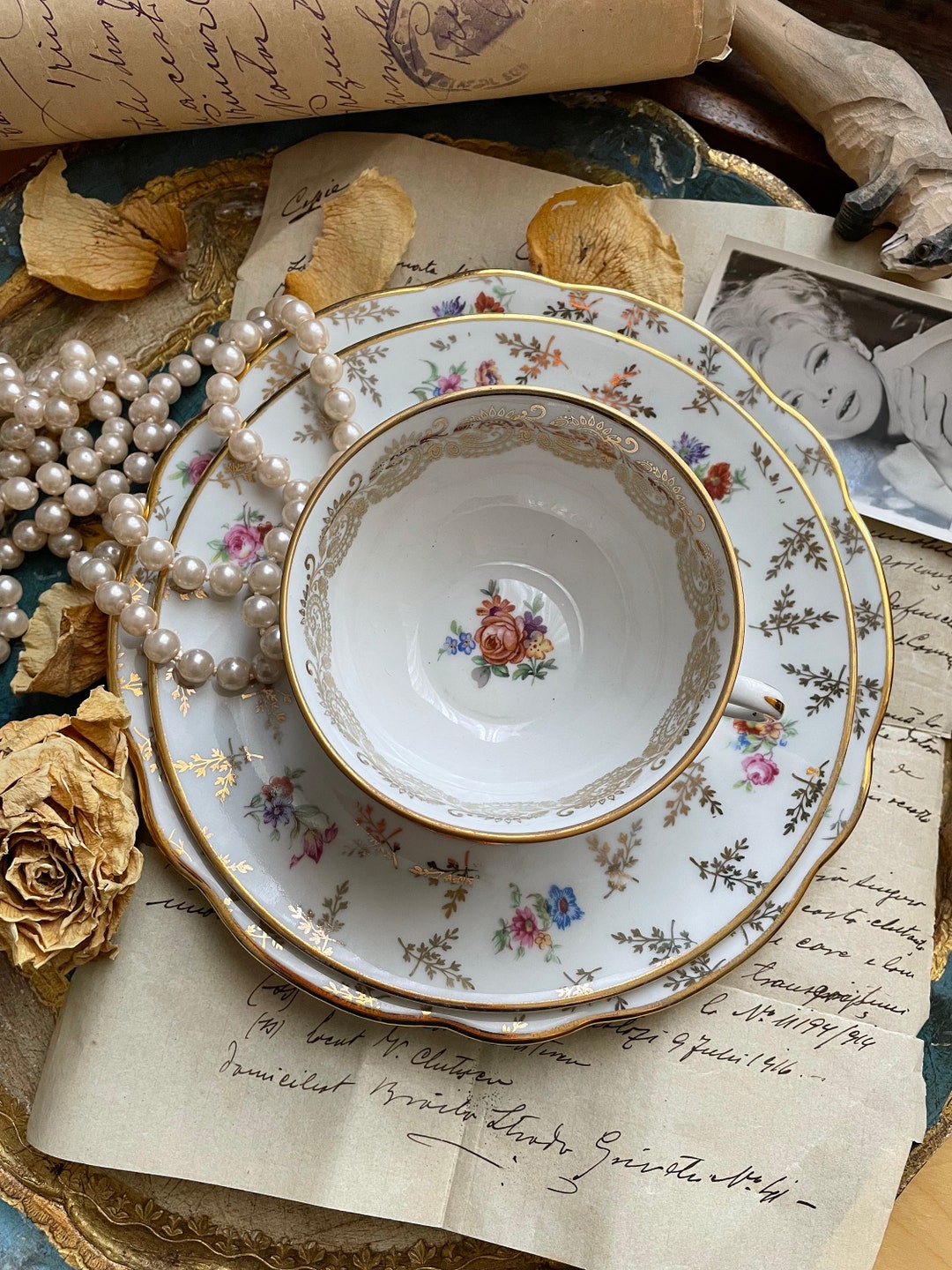 France Tea Cup Flower Set Trio French Porcelain Floral Teacup - Etsy
