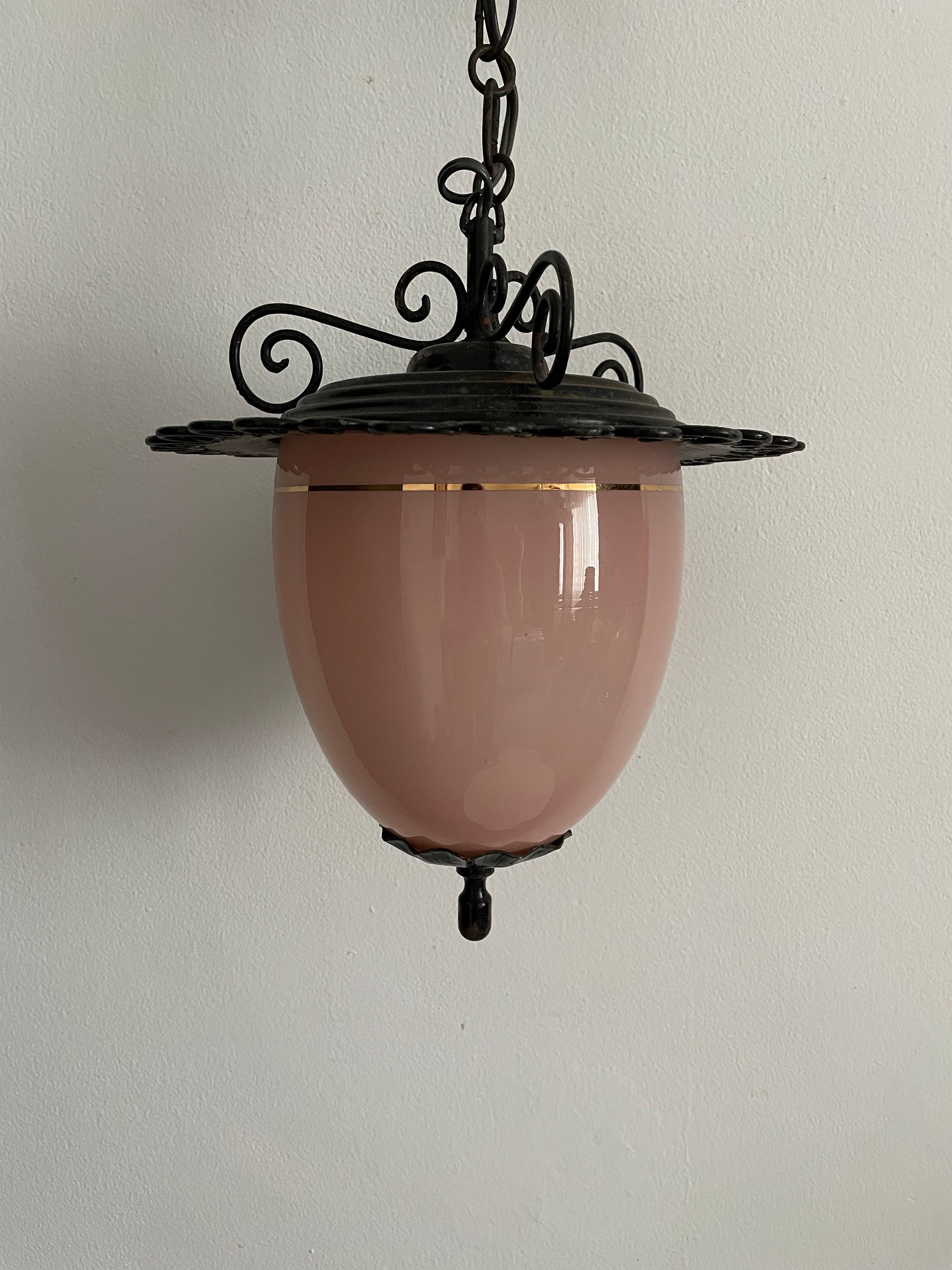 Art Deco Pink Glass Ceiling Light . - Etsy