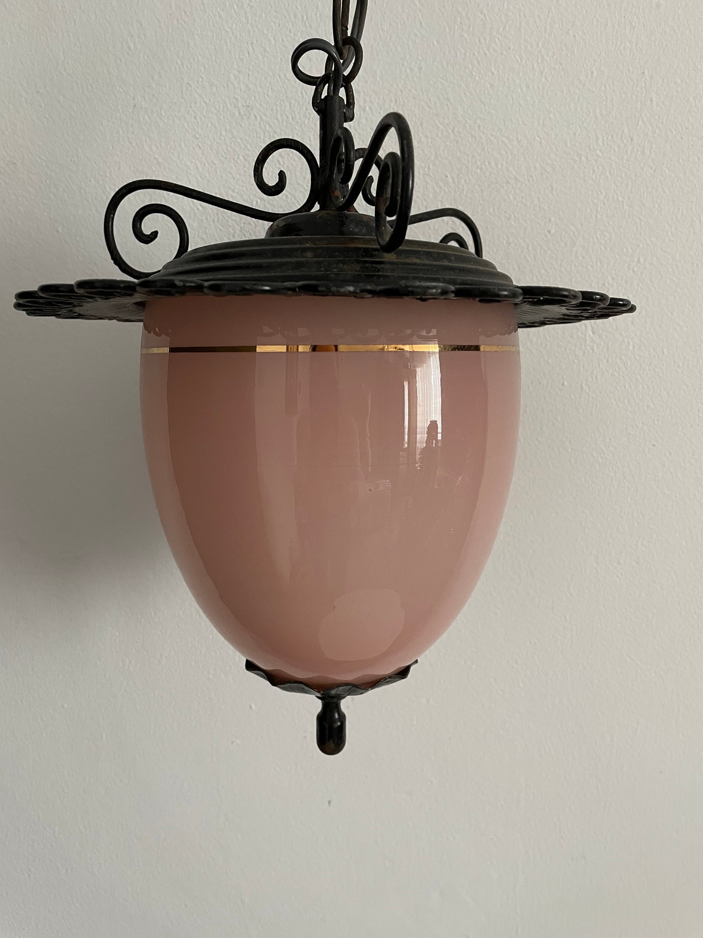 Art Deco Pink Glass Ceiling Light . - Etsy