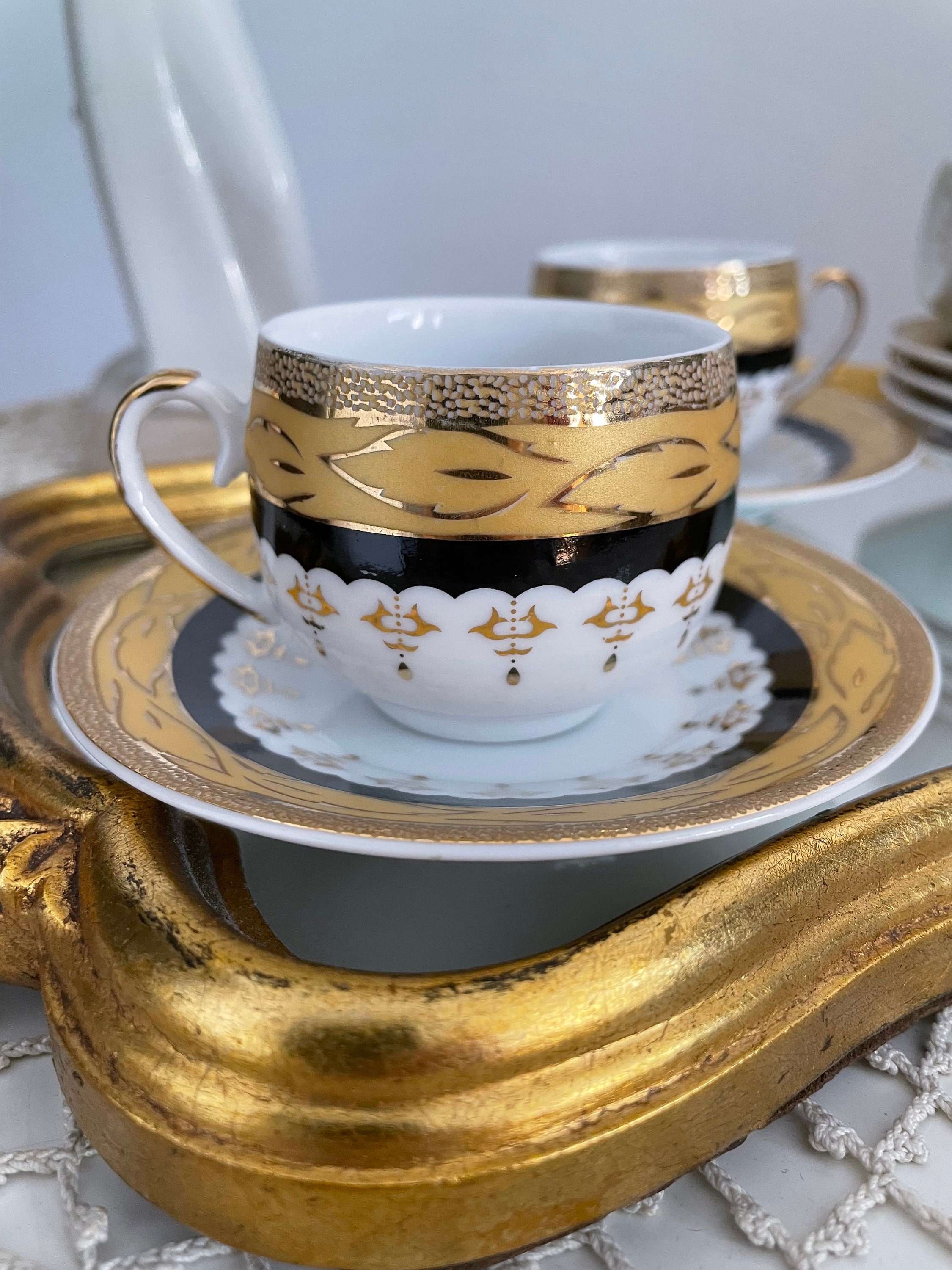 Vintage Yamasen Demitasse Espresso Cup and Saucer. Set of 6 24ct Gold ...