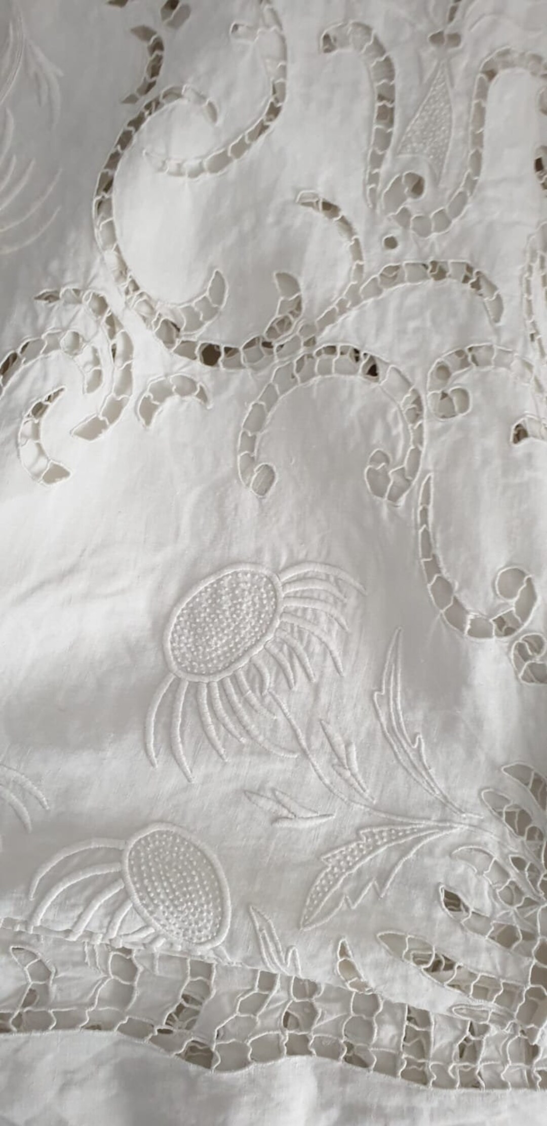 Antique French Richelieu Lace Tablecloth Handmade Work Farmhouse Decor ...