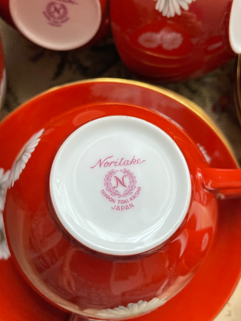 Antique 1920s Noritake Nippon Toki Kaisha Red Daisy Chrysanthemum Tea ...
