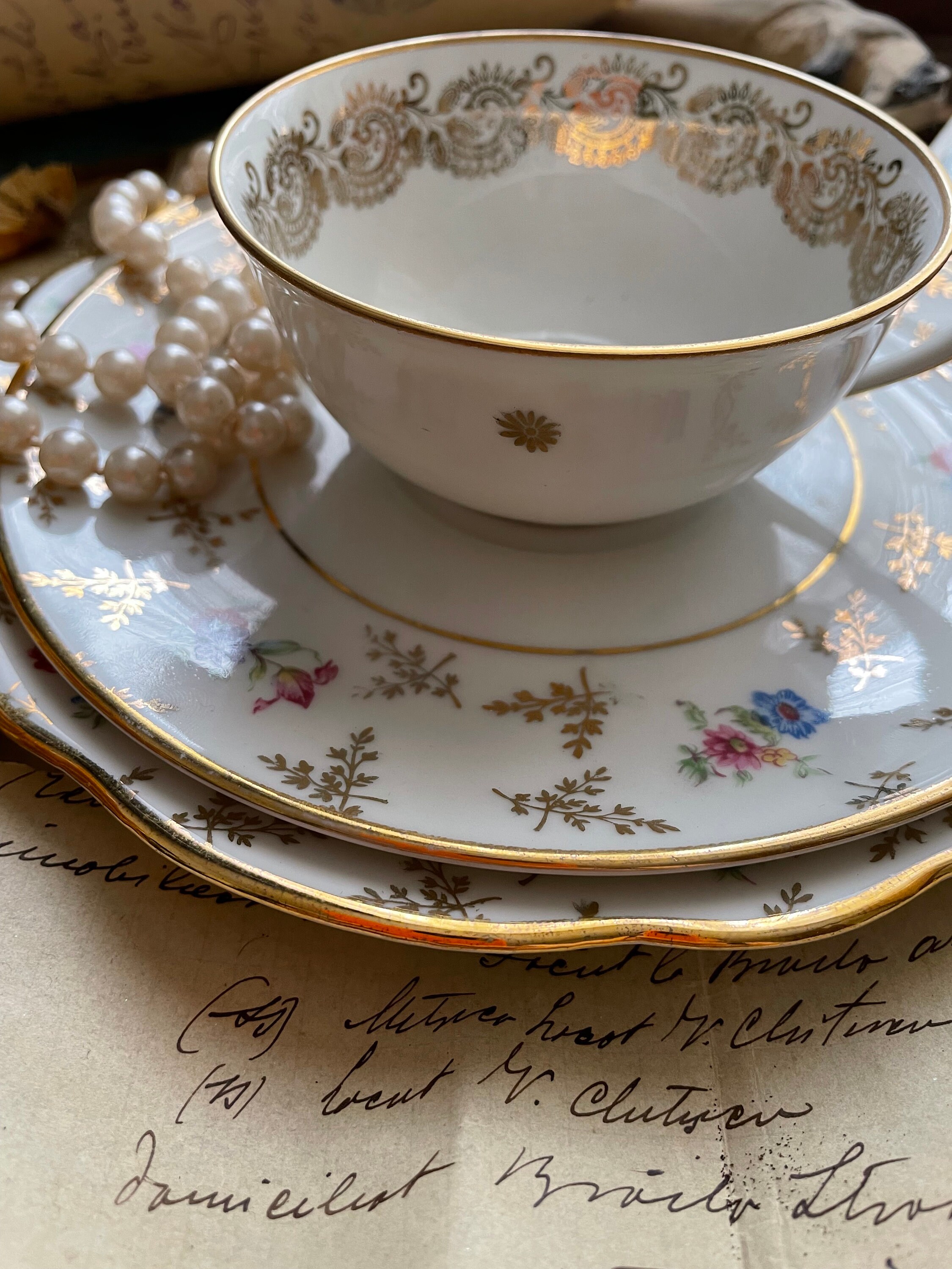 France Tea Cup Flower Set Trio French Porcelain Floral Teacup - Etsy