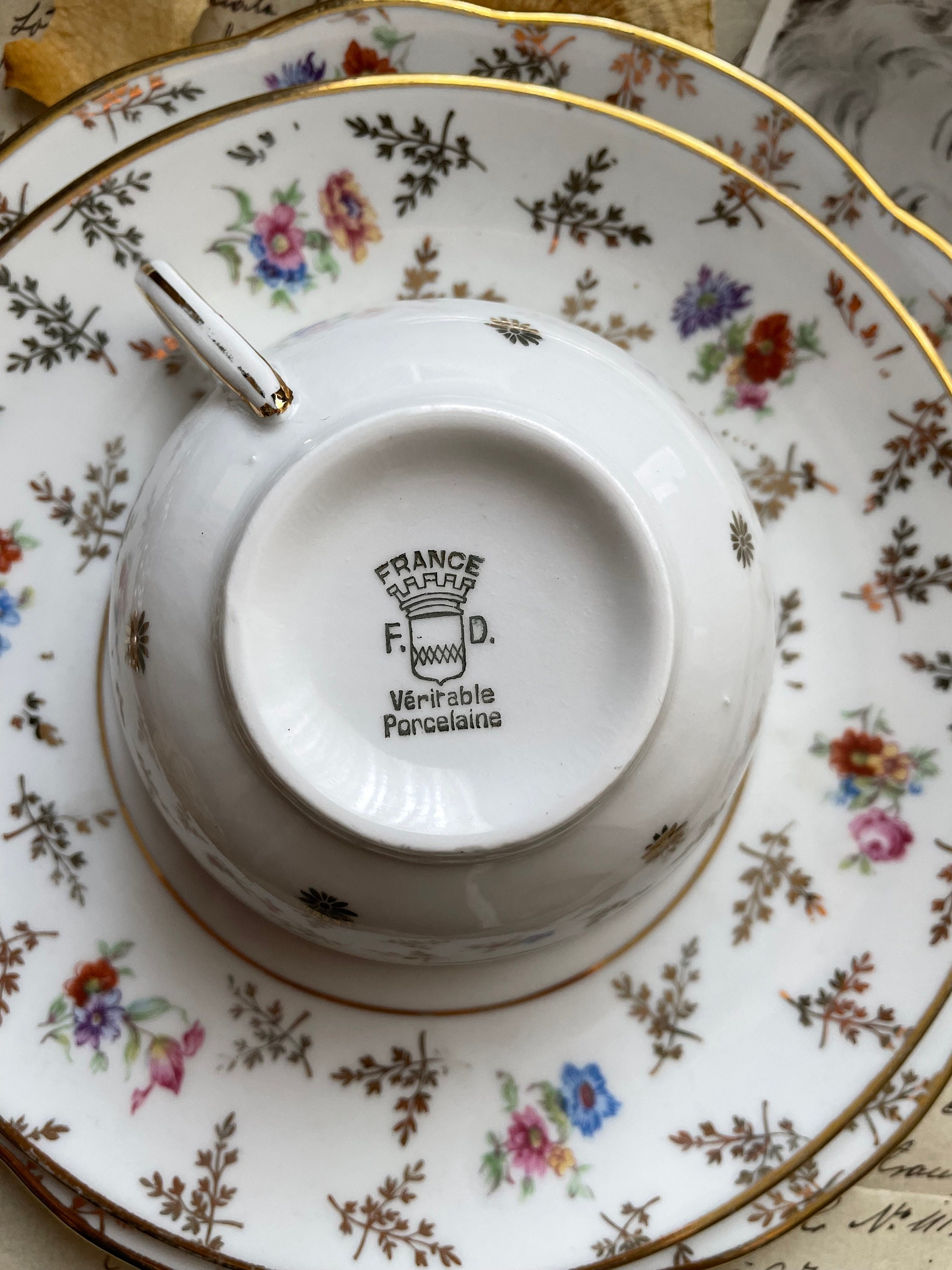 France Tea Cup Flower Set Trio French Porcelain Floral Teacup - Etsy