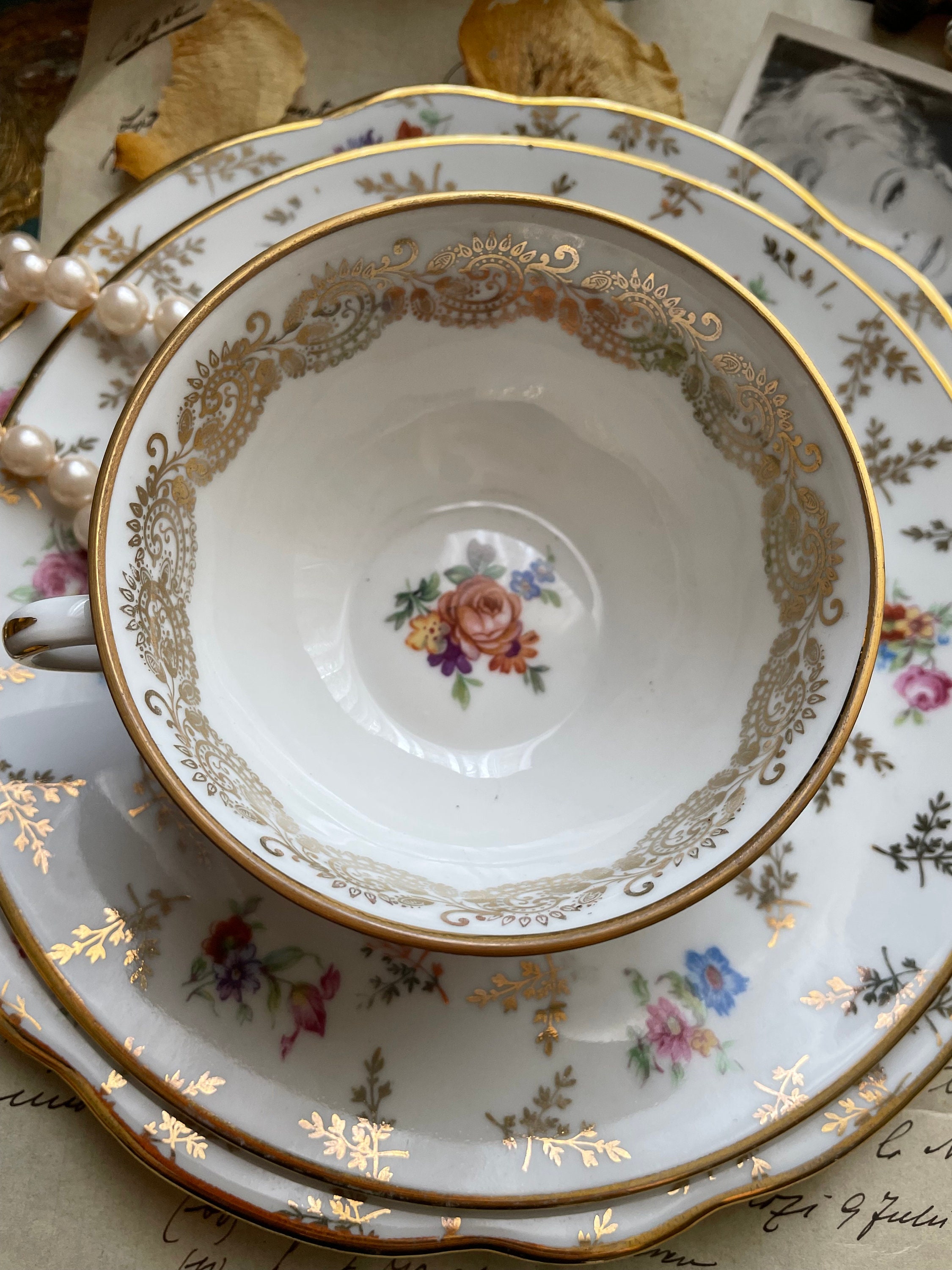 France Tea Cup Flower Set Trio French Porcelain Floral Teacup - Etsy