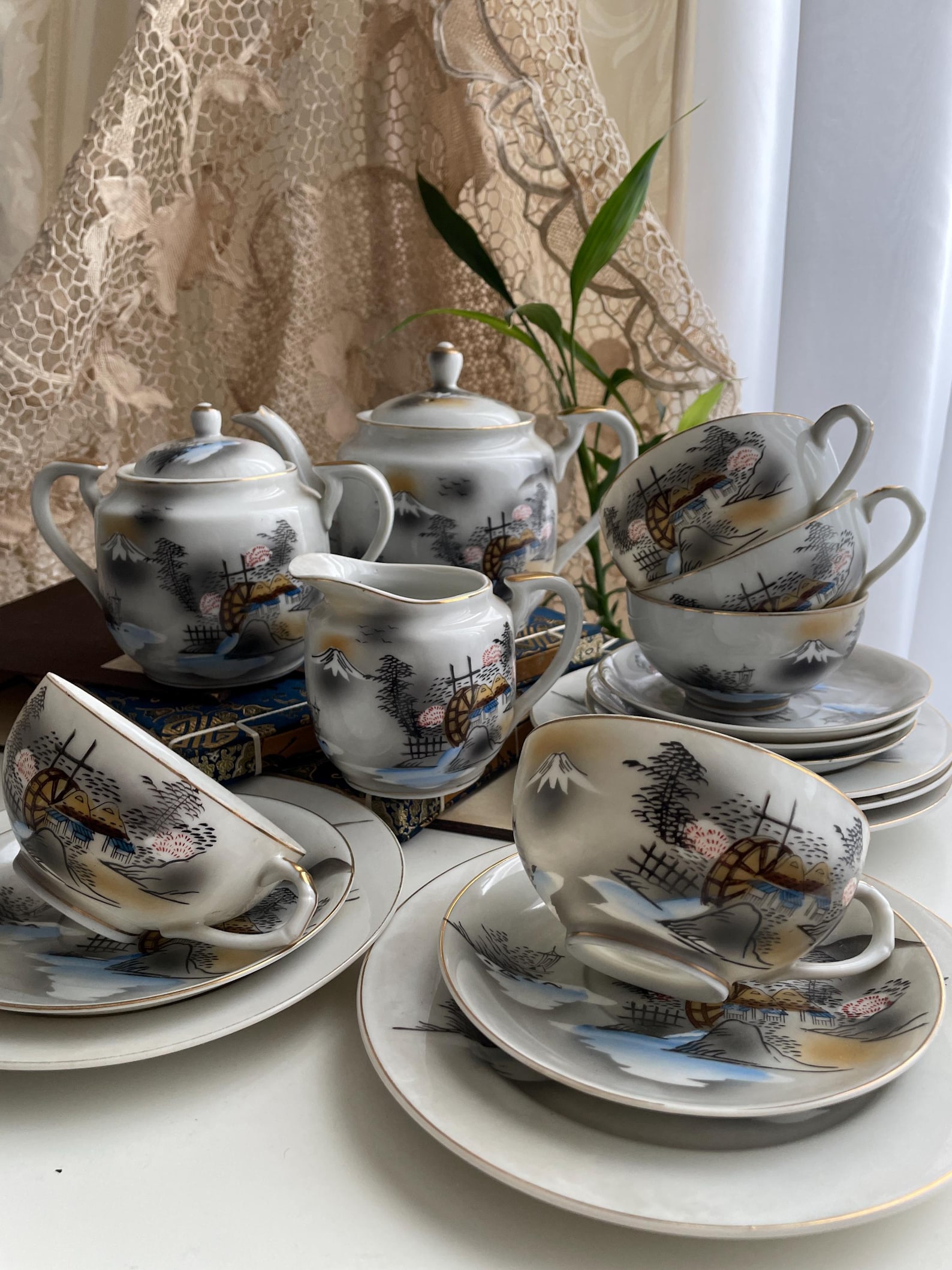 Vintage Japanese Tea Tea Service Set Teapot Geisha Girl Lithophane Tea ...