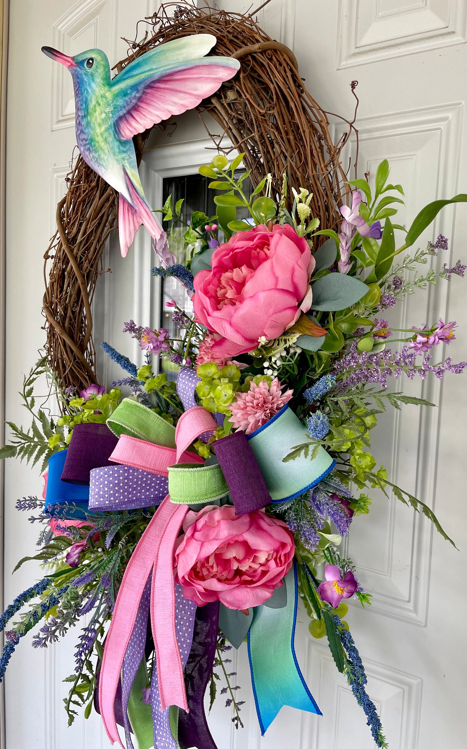 Hummingbird Wreath, Spring Door Wreath, Mothers Day Gift Idea, Entryway ...