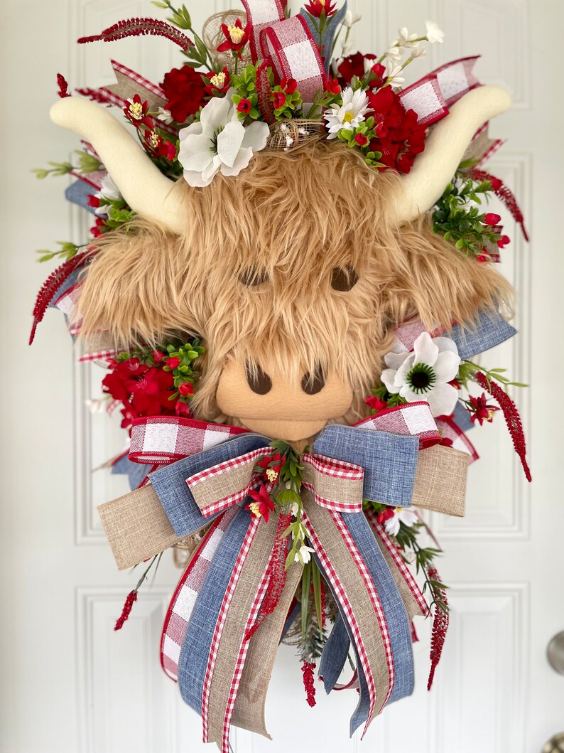 Highland Cow Wreath, Highland Cow Wall Hanging, Cow Decoration ...