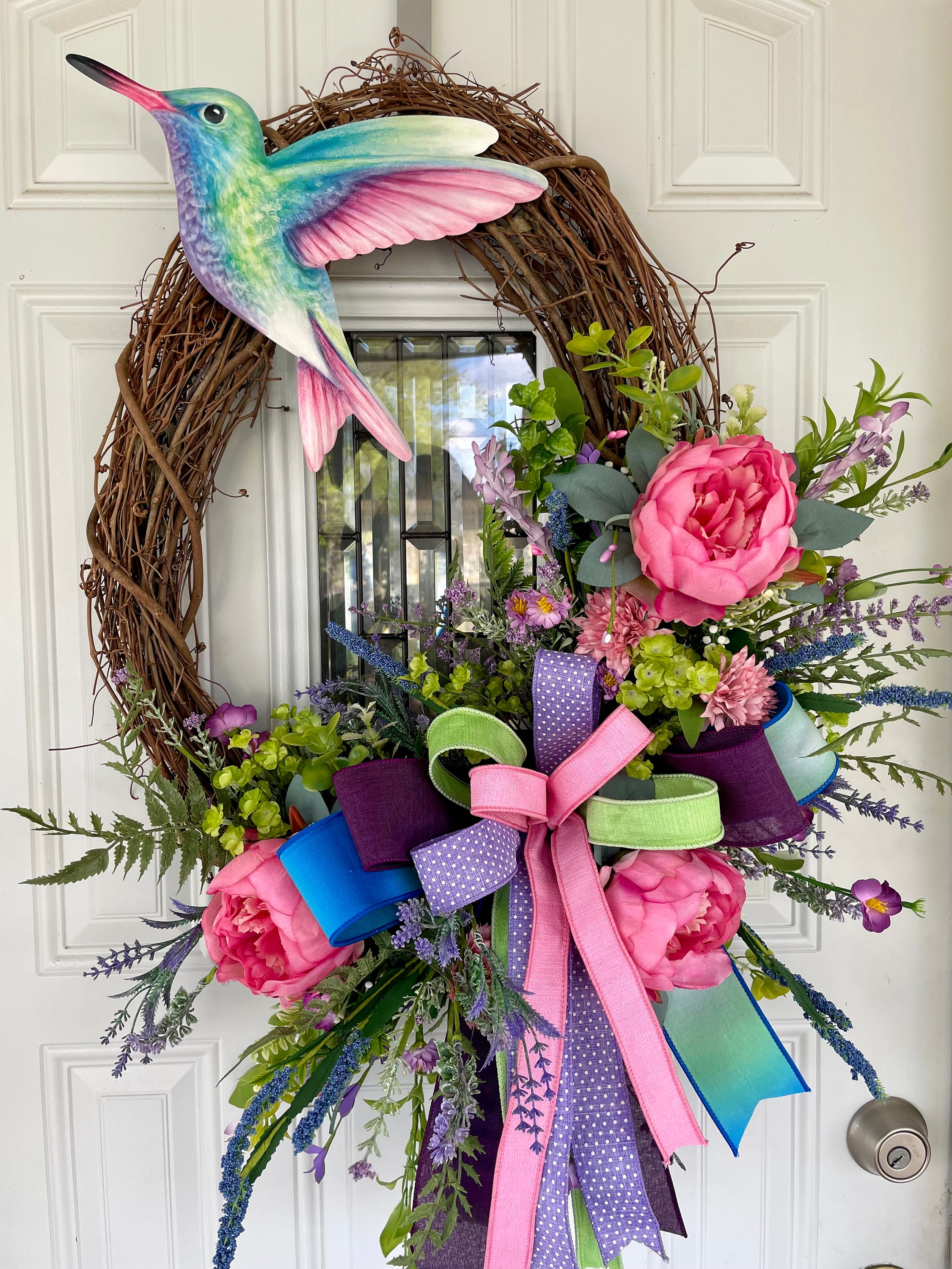 Hummingbird Wreath, Spring Door Wreath, Mothers Day Gift Idea, Entryway ...