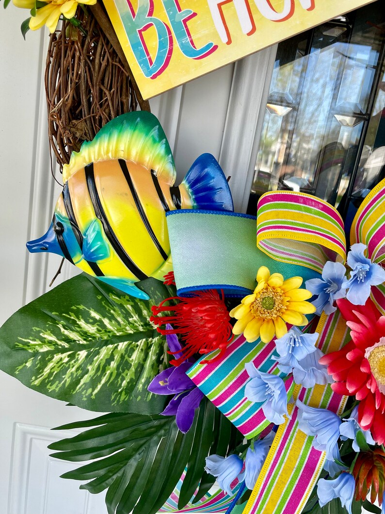 Vibrant Tropical Beach Themed Wreath With Bright Florals Handmade Home ...
