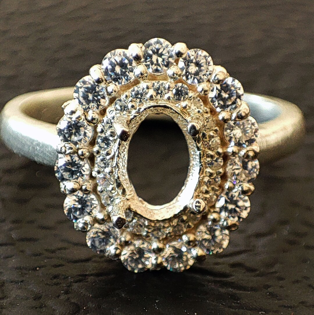 Sterling Silver Plated Oval CZ Collet Ring, DIY Resin Jewelry - Etsy