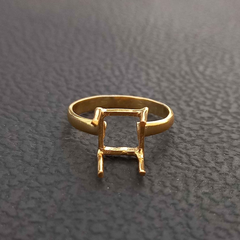 Gold Plated 925 Sterling Silver Square Collet Ring Blank, DIY Jewelry ...