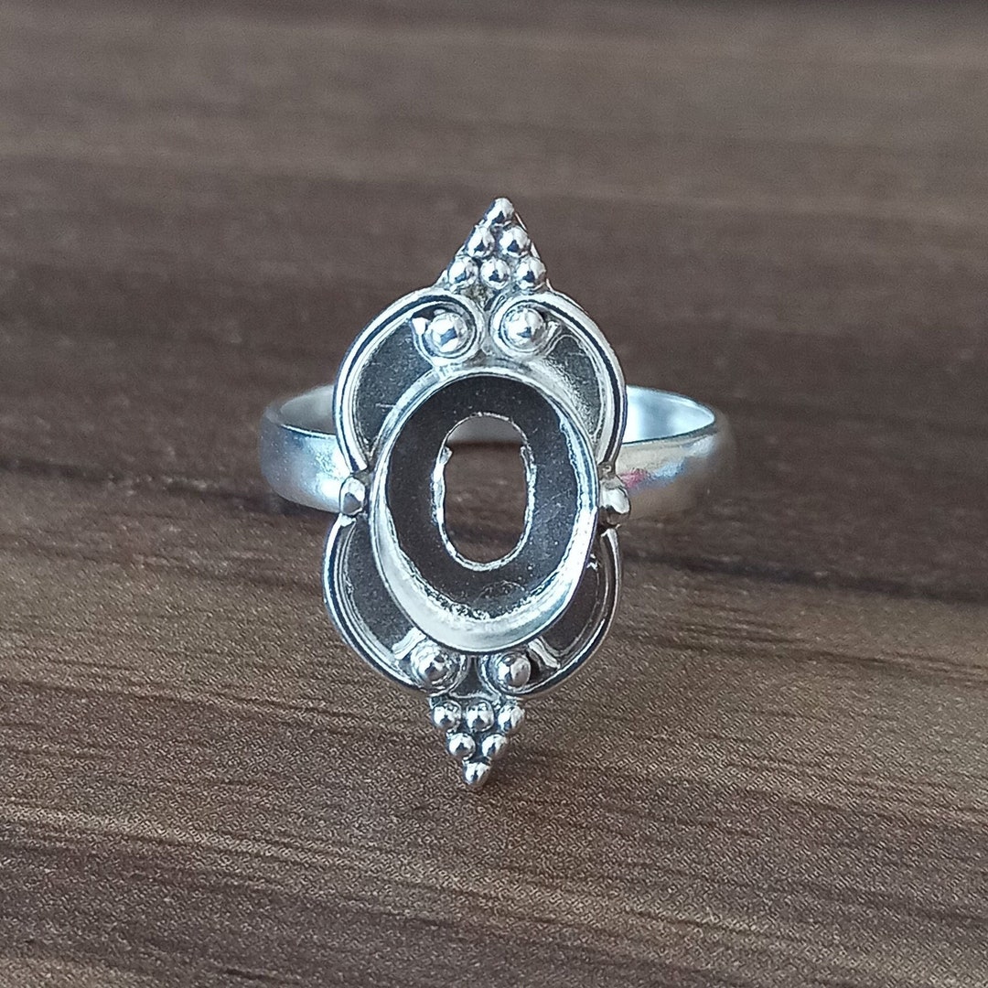 Sterling Silver Plated Oval Collet Ring, Open Setting, DIY Jewelry ...