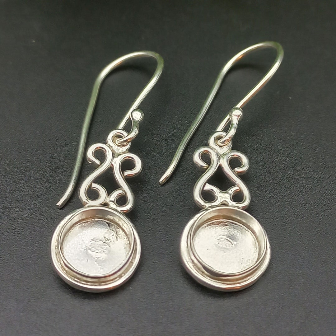 925 Sterling Silver Bezel Cup Earring, Round Setting 3x3 to 40x40 MM ...