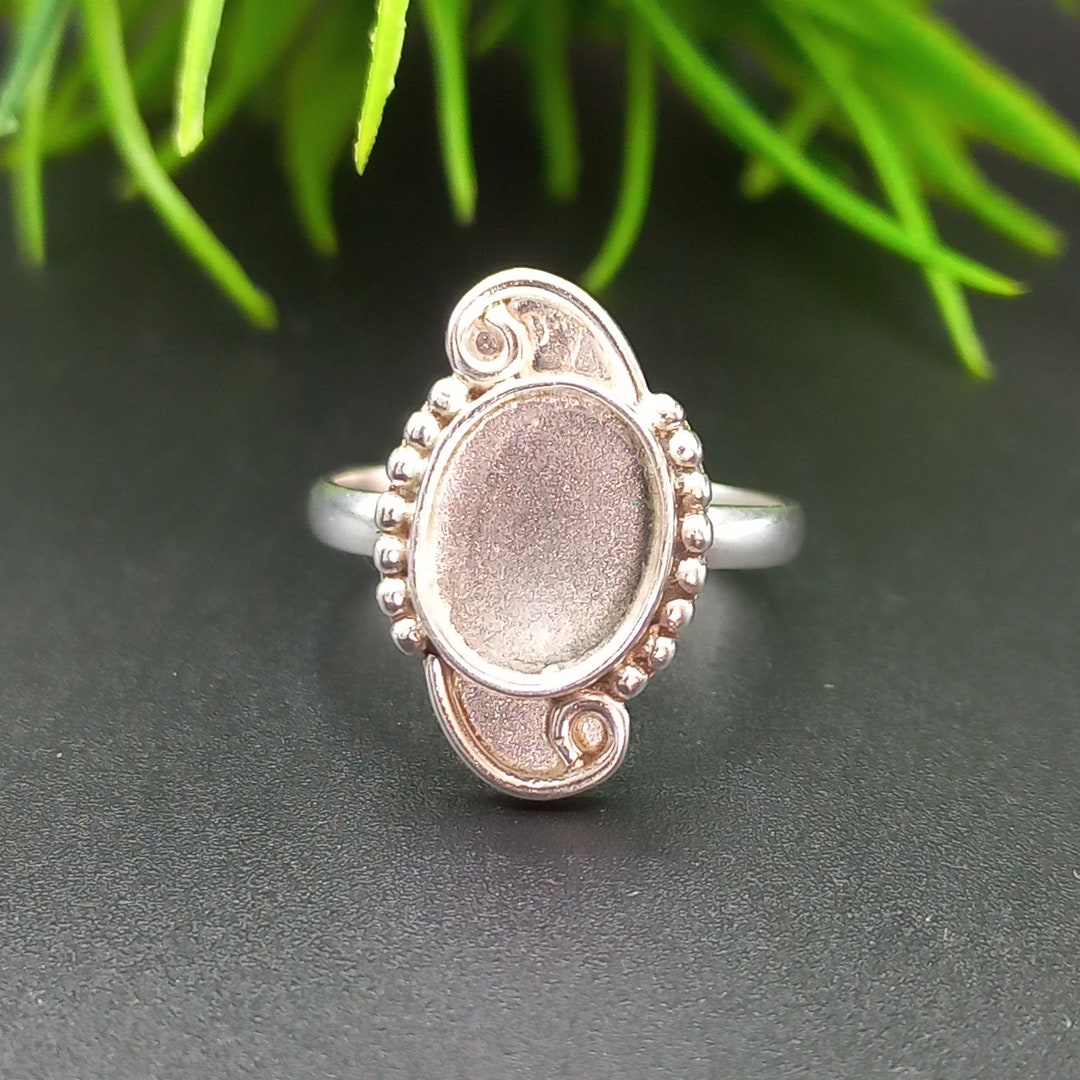 925 Sterling Silver Collet Oval Ring, New Design Bezel Cup Oval Close ...