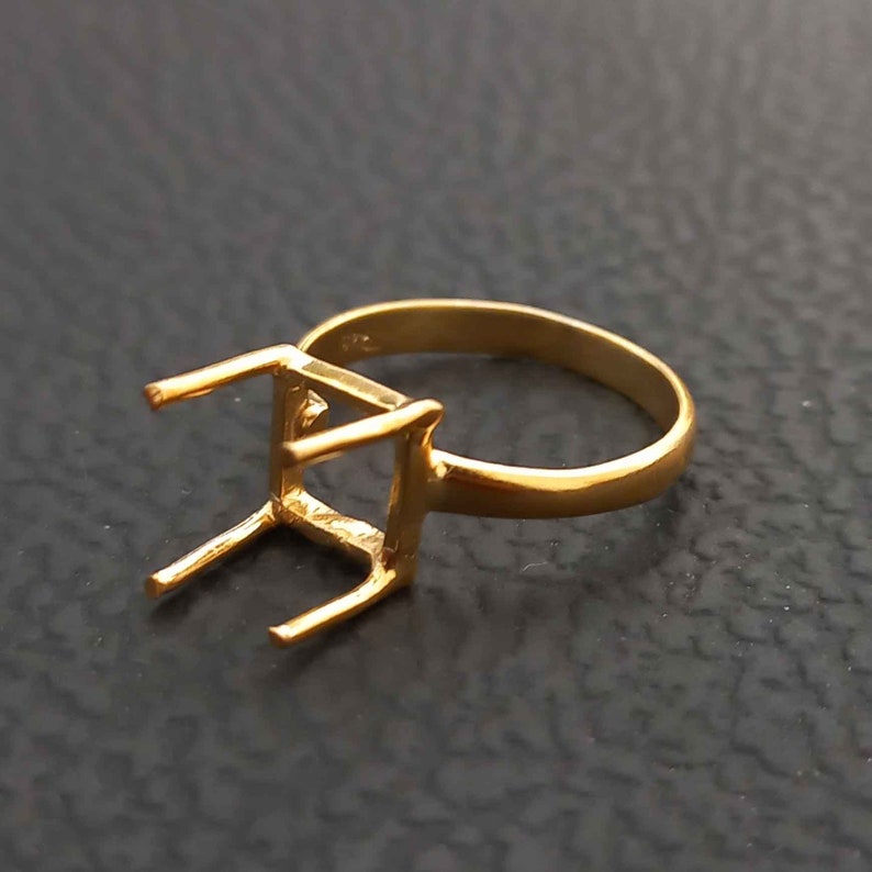 Gold Plated 925 Sterling Silver Square Collet Ring Blank, DIY Jewelry ...