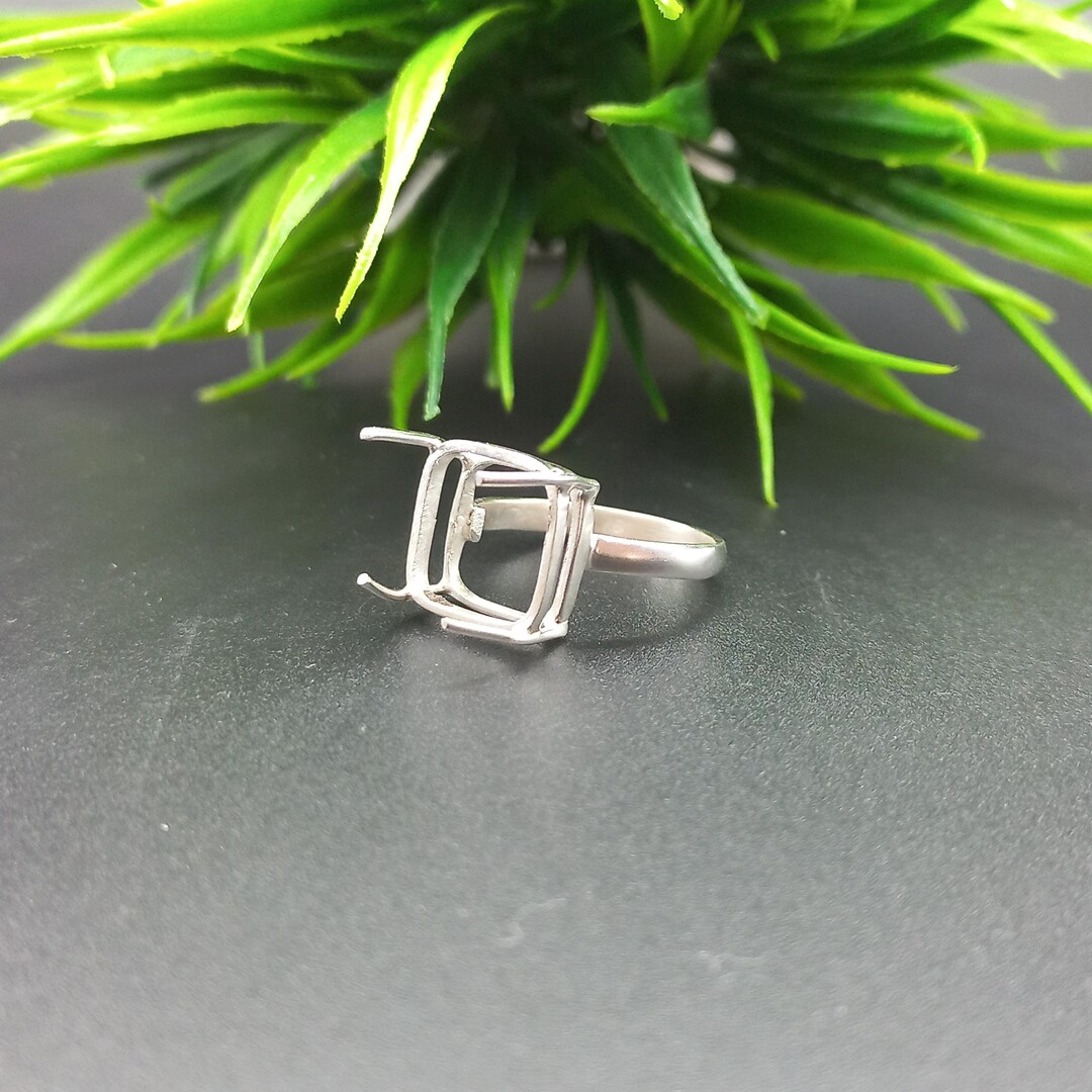Sterling Silver Plated Prong Cushion Collet Ring Blank, DIY Jewelry ...