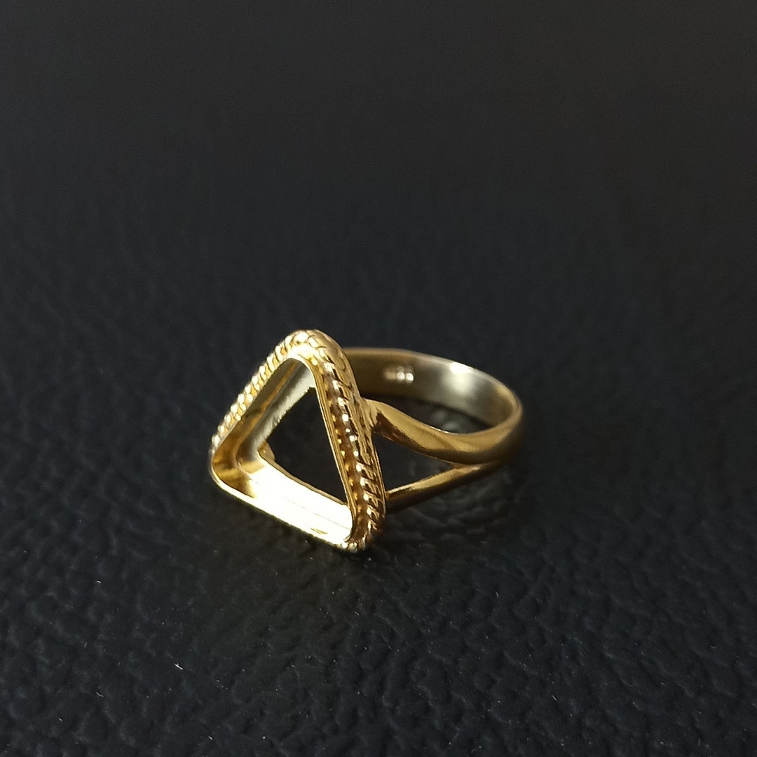925 Sterling Silver Collet Ring, Gold Plated Wire Wrapped Bezel Cup ...
