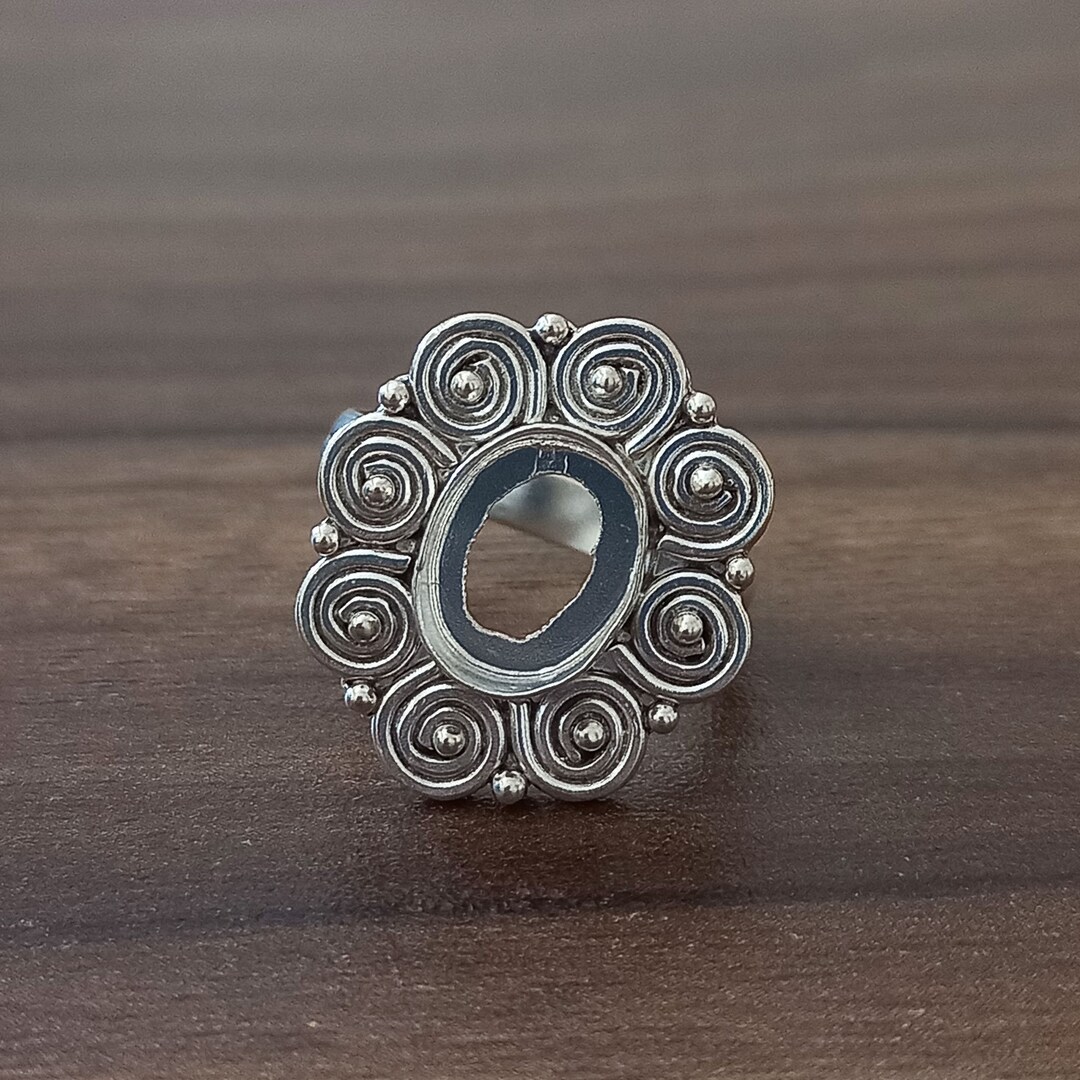 Sterling Silver Plated Oval Collet Ring, DIY Jewelry Supplies (6x4 to ...