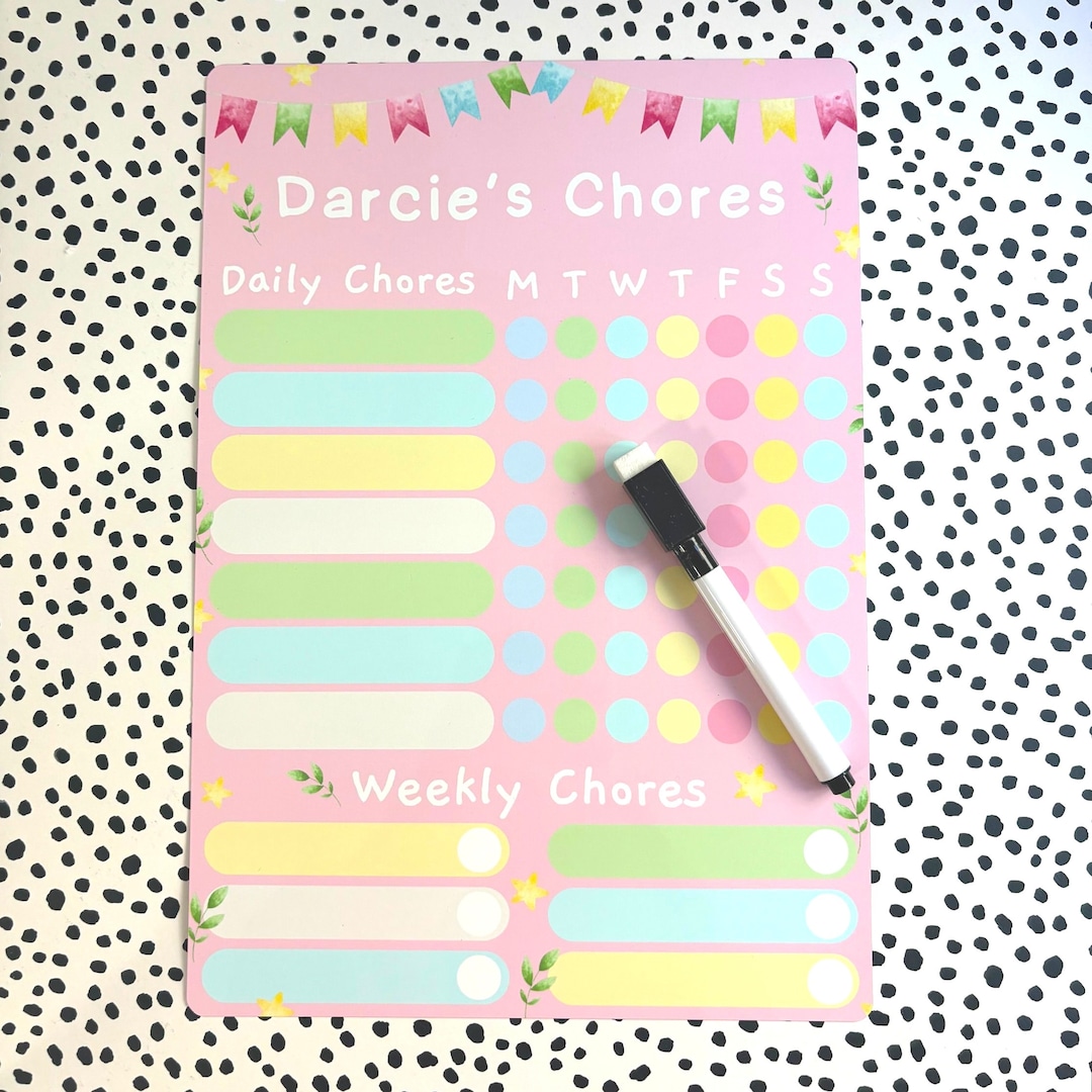 Personalised Wipeable Chore Chart Kids Reward Dry Erase Daily Task ...