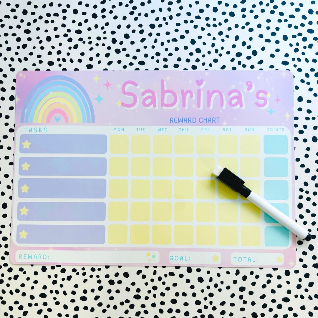 Personalised Wipeable Reward Chart Kids Chore Dry Erase Daily Task ...