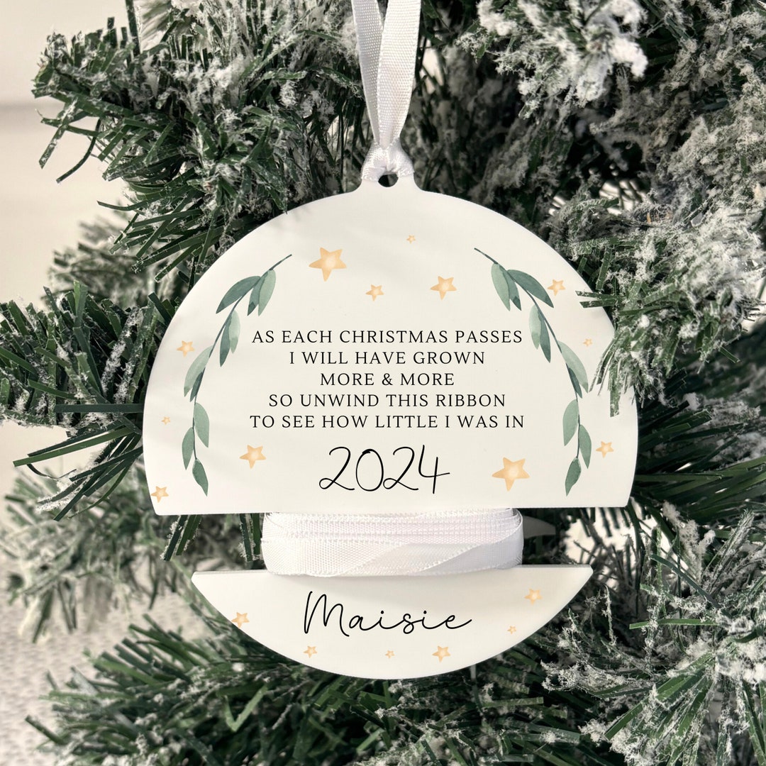 Childs Height Bauble Personalised Christmas Decoration 2024 Ribbon Baby ...