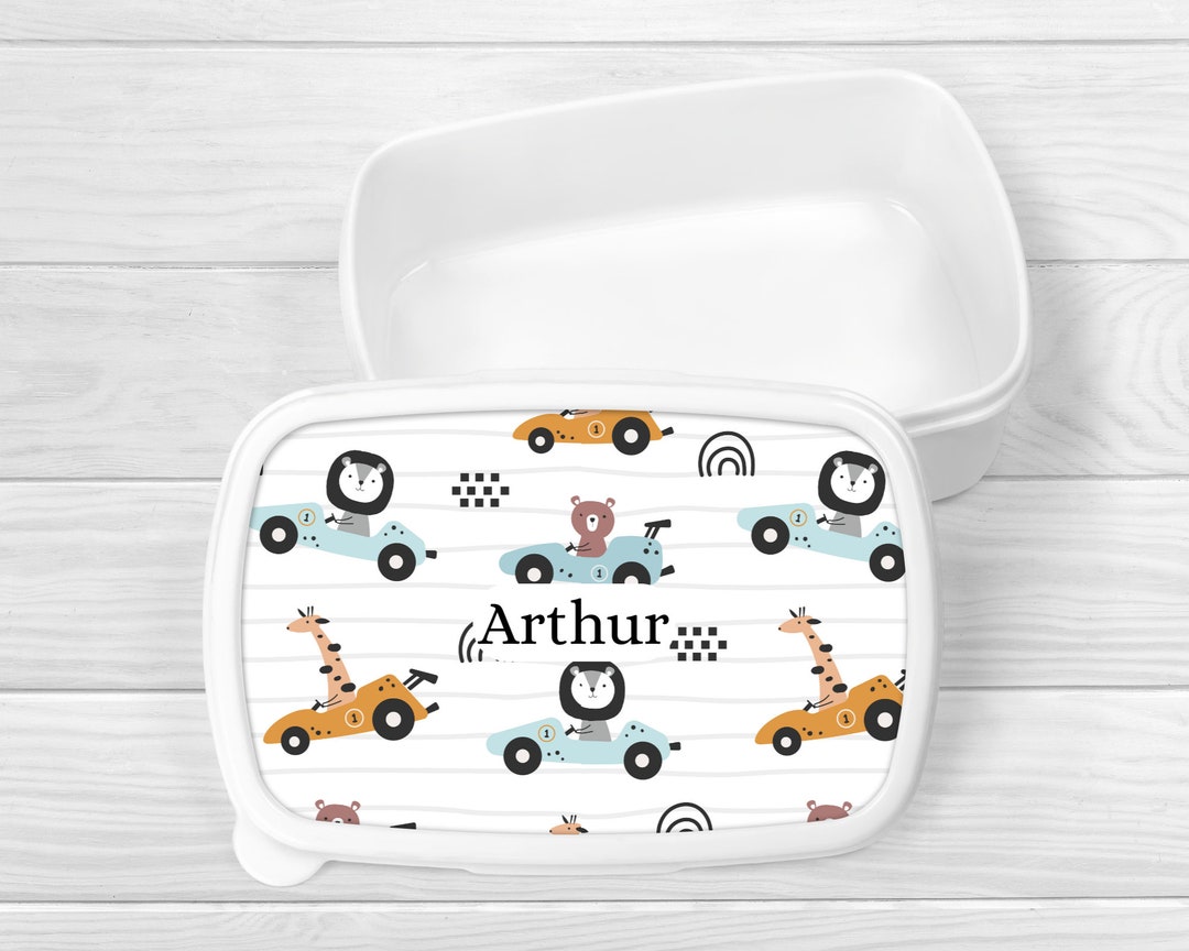 Personalised Lunch Snack Box Safari Animal Cars Back to School Nursery ...