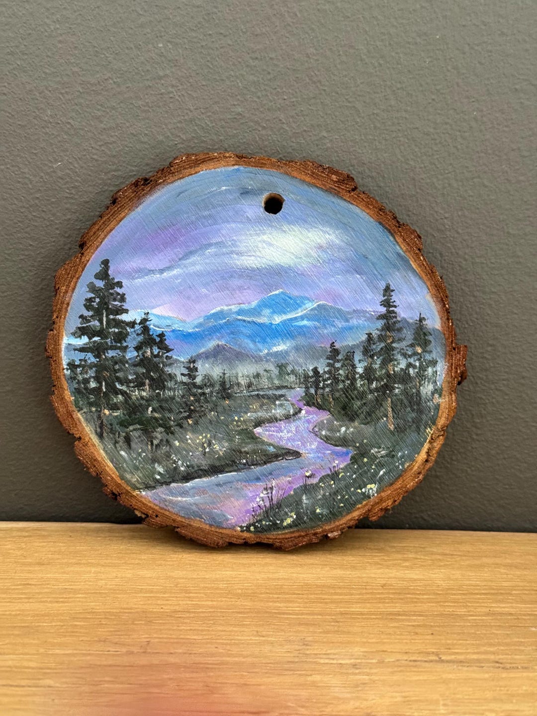 Painted Log Slice- A River Runs Through It - Etsy Canada