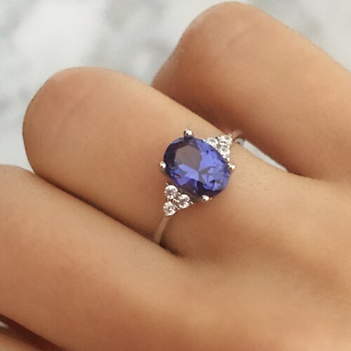 Genuine TANZANITE Ring Sterling Silver Oval Tanzanite and - Etsy