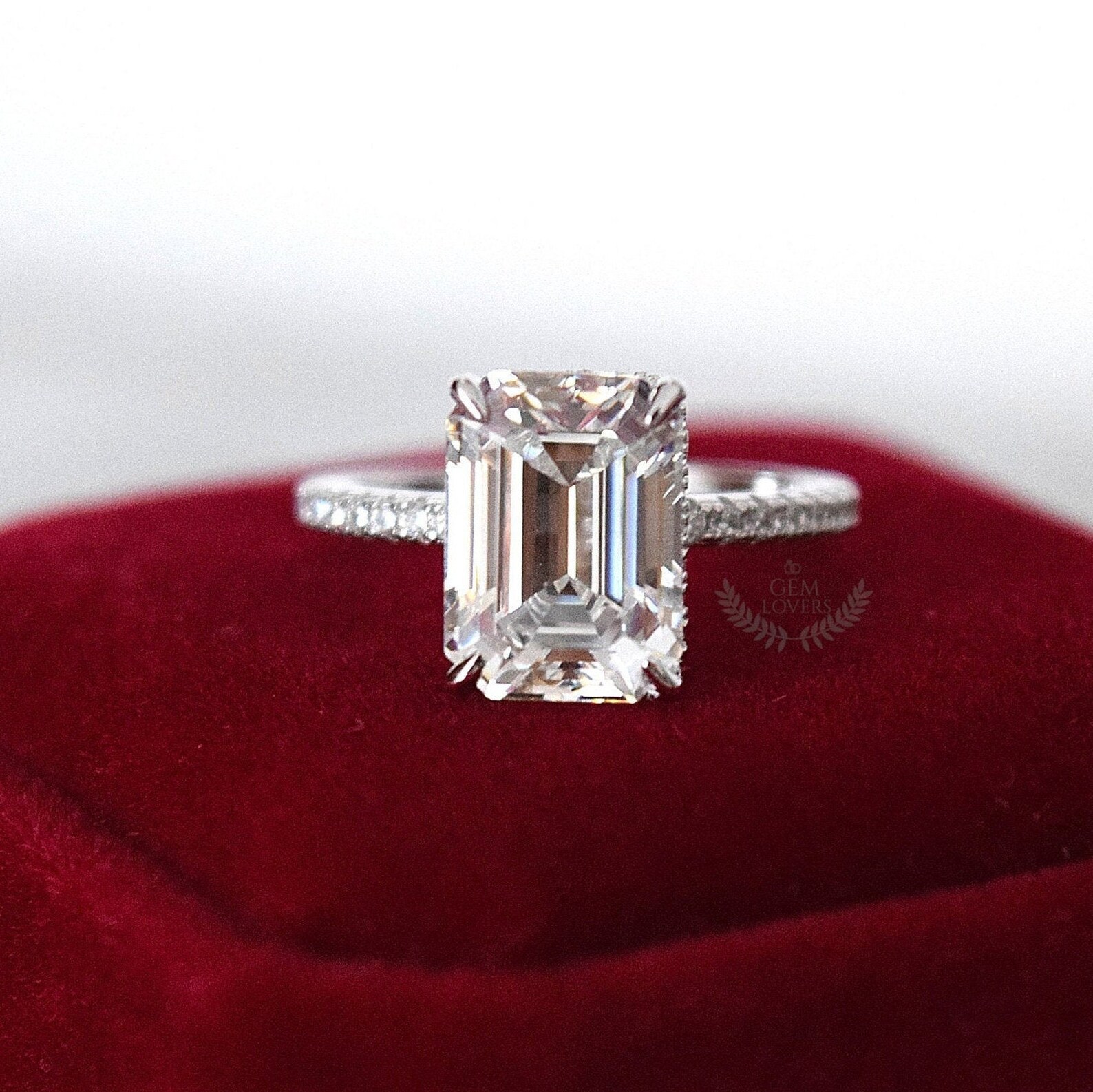 EMERALD CUT DIAMOND Engagement Ring 5 Carats Simulated - Etsy