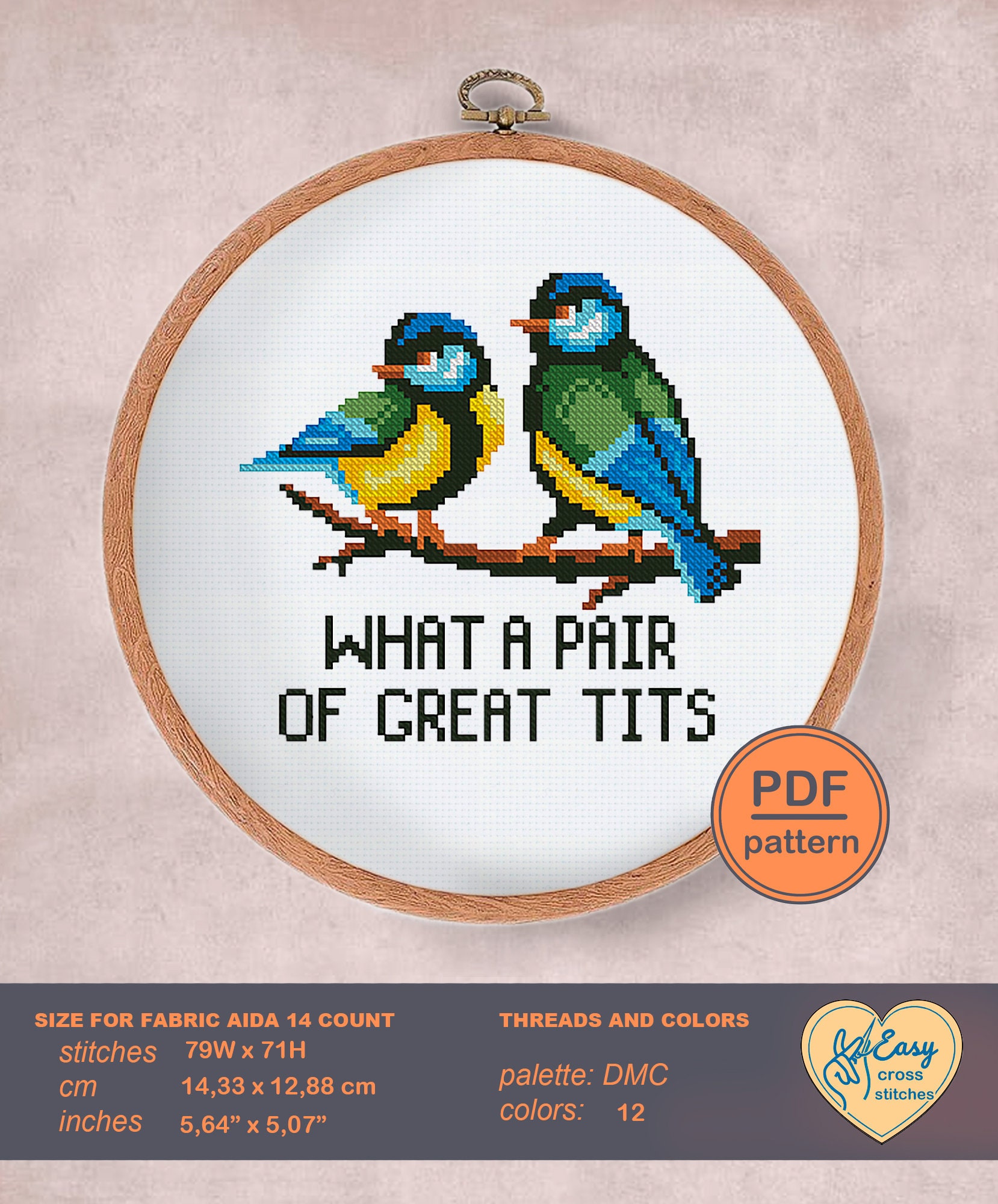 Funny Birds Cross Stitch Pattern. Watercolor Birds Easy Cross Stitch ...