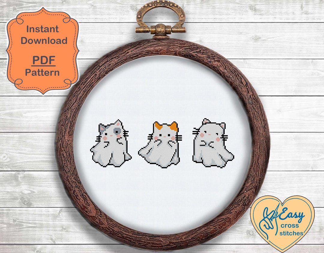 Funny Cat Ghosts Cross Stitch Pattern. Halloween Cats Embroidery ...