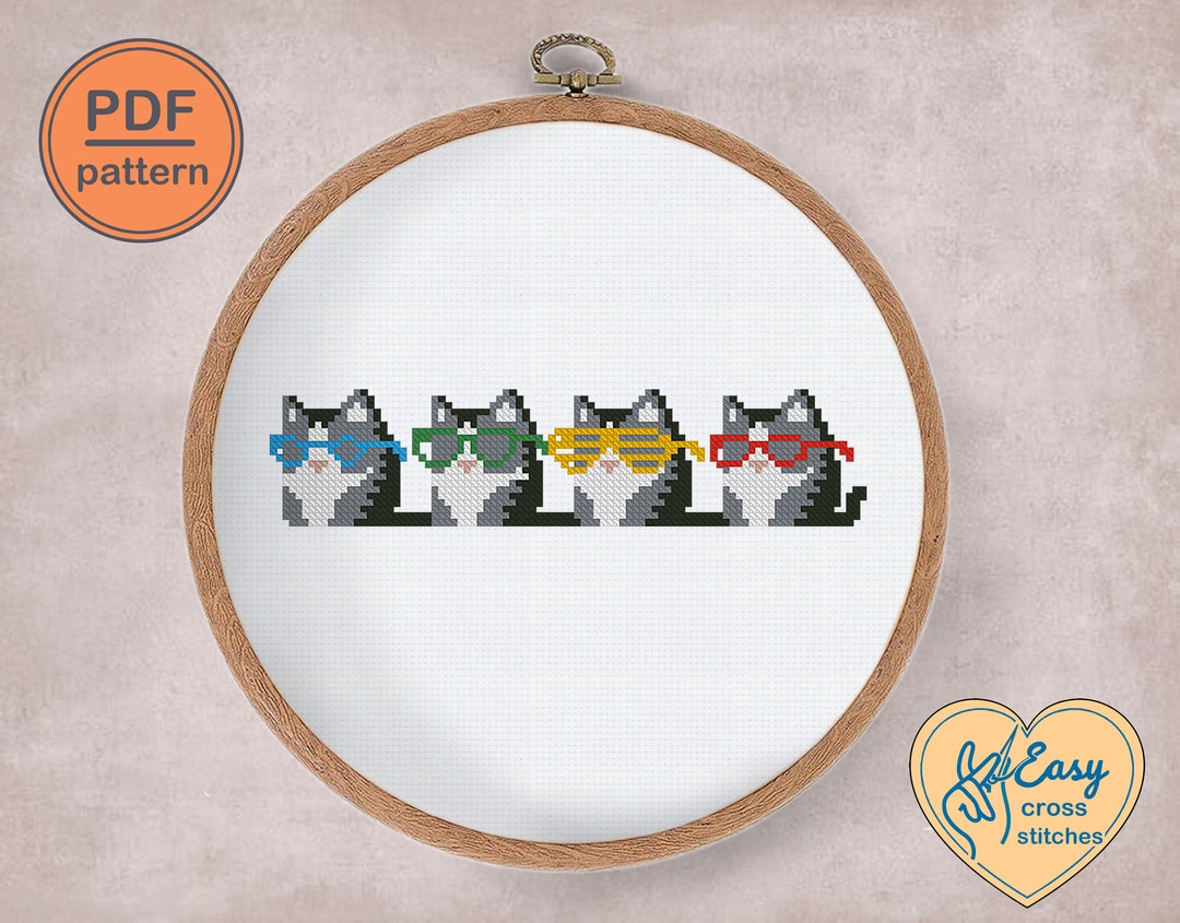 Funny Cat Cross Stitch Pattern PDF Summer Embroidery Design Kawaii Cats Cross Stitch Pattern ...