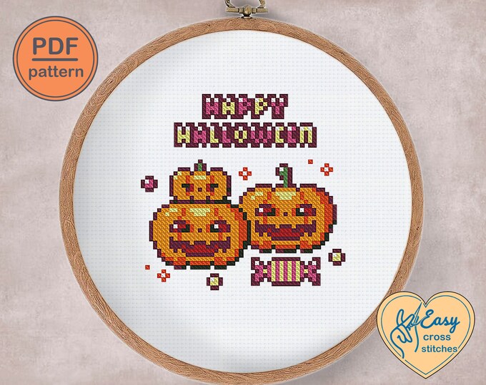 Halloween Pumpkin Cross Stitch Pattern Ghost Embroidery Space Galaxy ...