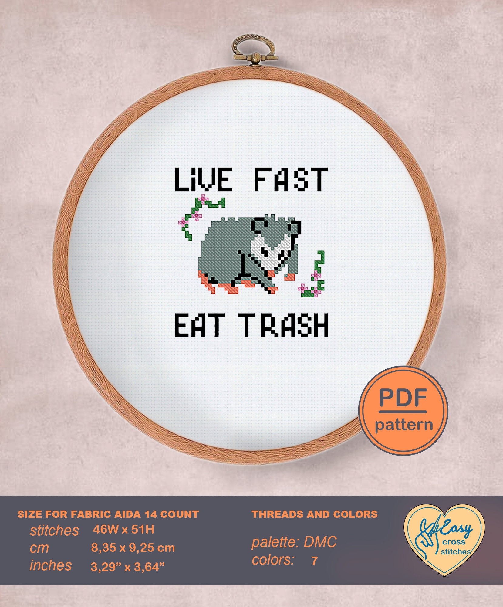 Possum Embroidery Pattern in Pdf, Easy Funny Cross Stitch Pattern ...
