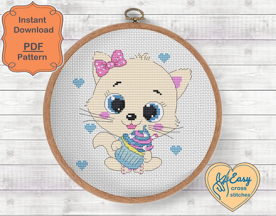 Easy Cat Cross Stitch Pattern, Funny Cat Cross Stitch Pattern PDF ...