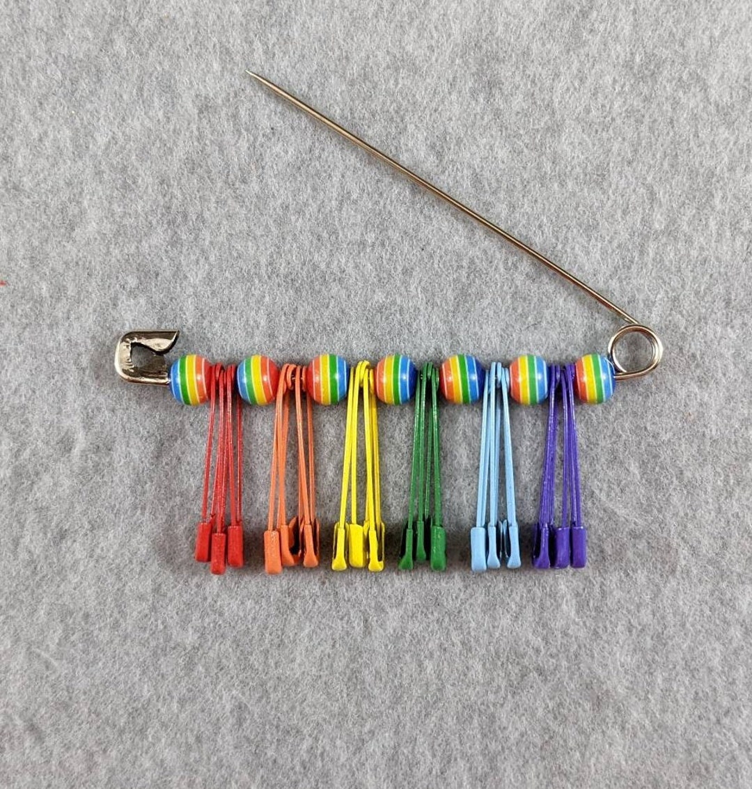 Large Silver Safety Pin With Rainbow Beads and Rainbow Safety Pins. - Etsy
