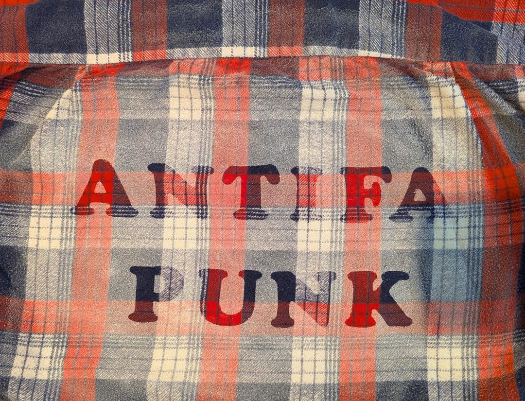 ANTIFA PUNK Stenciled to the Back of the Men's Small Button up Flannel ...