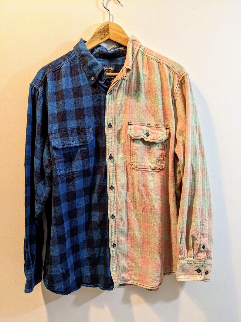 Half Bleached Plaid Flannel With Skull Patch on Back. Flowers, Bird ...