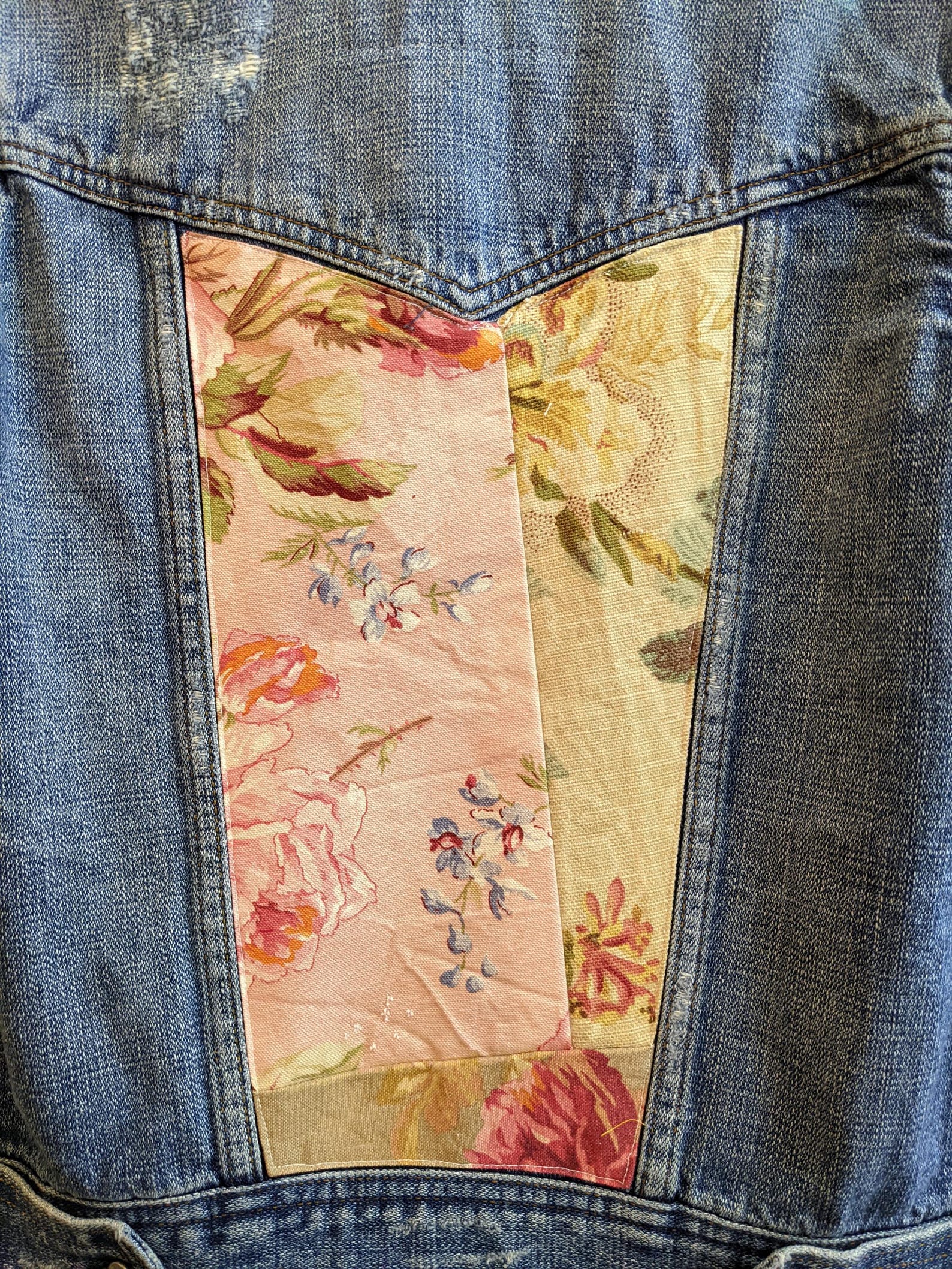 Floral Patched Jean Jacket, Roses, Upcycled Jean Jacket, Women's Large ...