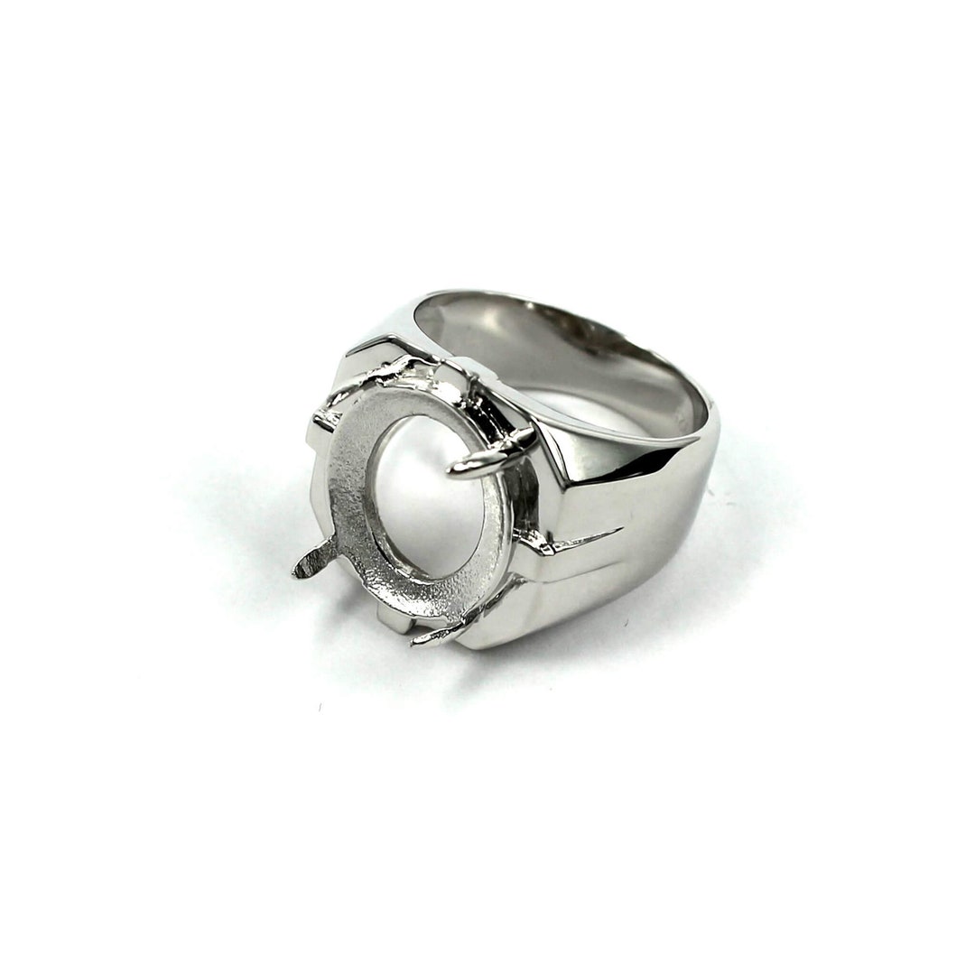 Tapered Wide Ring With Oval Prongs Mounting in Sterling Silver 14x16mm ...