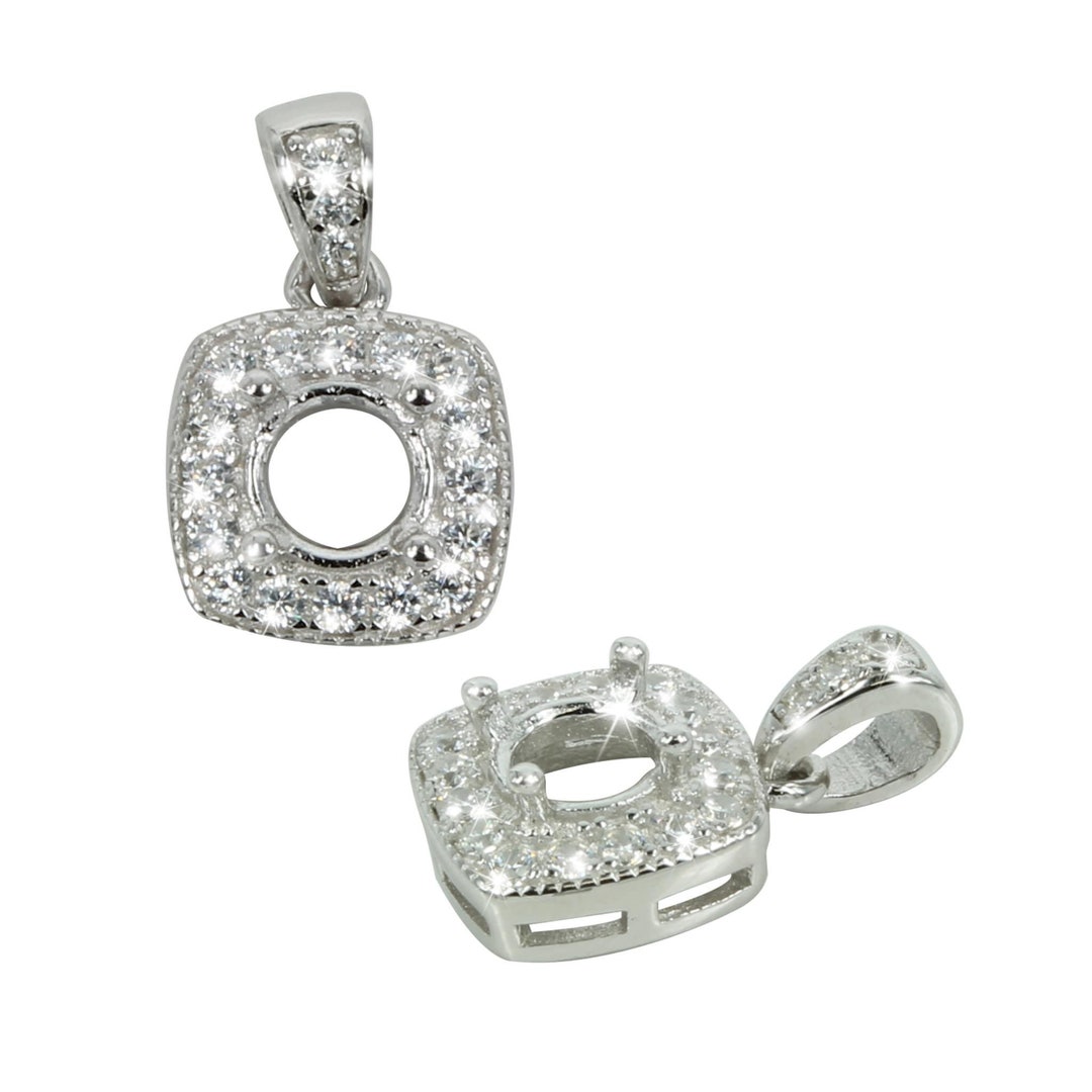 Square Halo Pendant in Sterling Silver for 4mm Stones | MTP1198 - Etsy
