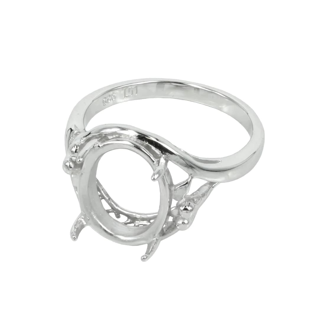 Cross-over Ring Setting With Oval Prongs Mounting in Sterling Silver ...