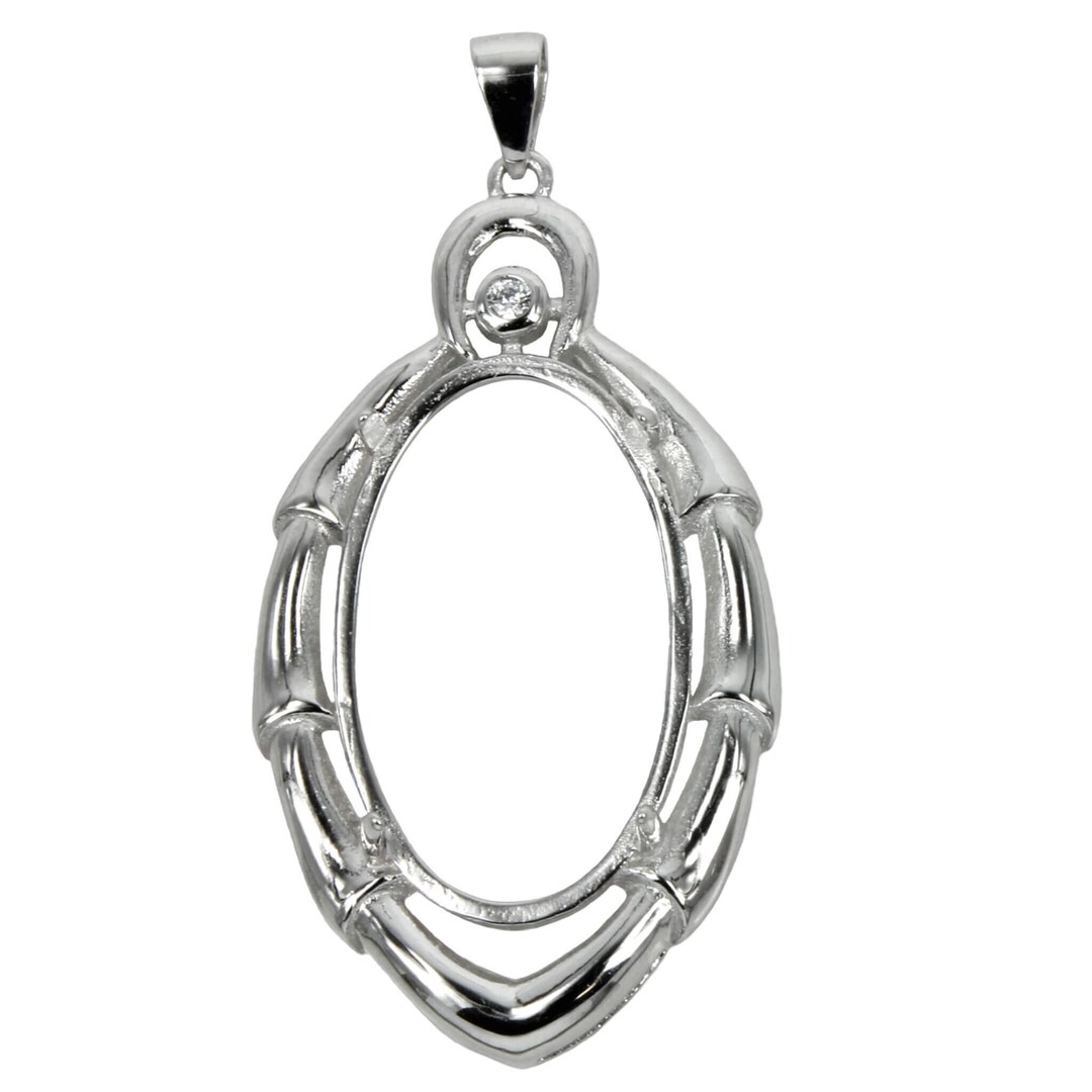 Oval Segmented Frame Pendant Set With CZ in Sterling Silver for 15x24mm ...