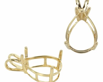 14K Gold Basket Pendant Setting With Square Prongs Mounting - Etsy