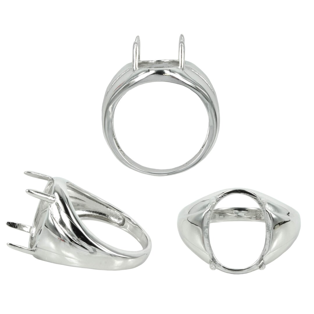 Wide Taper Ring With Oval Prong Mounting in Sterling Silver for 12x16mm ...
