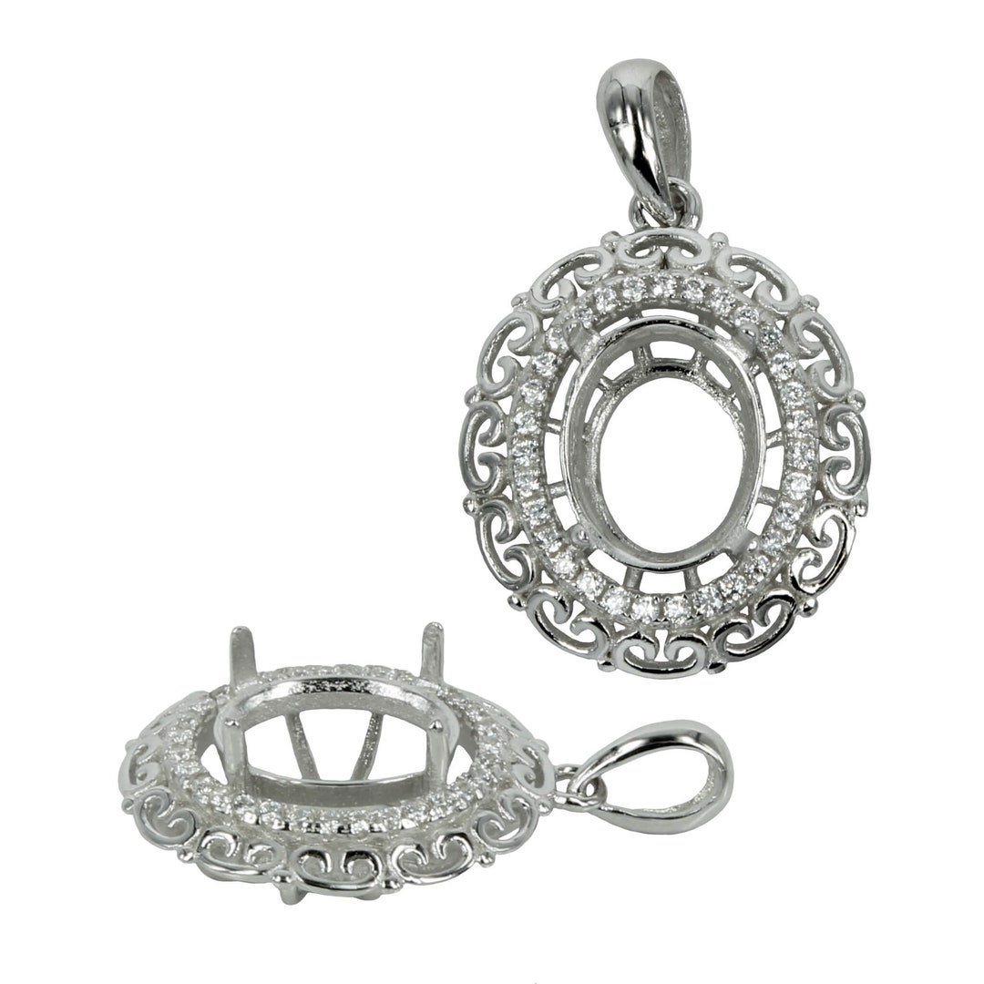 Oval Pendant Setting With Rococo & Cz's Set Frame and Oval Prongs ...