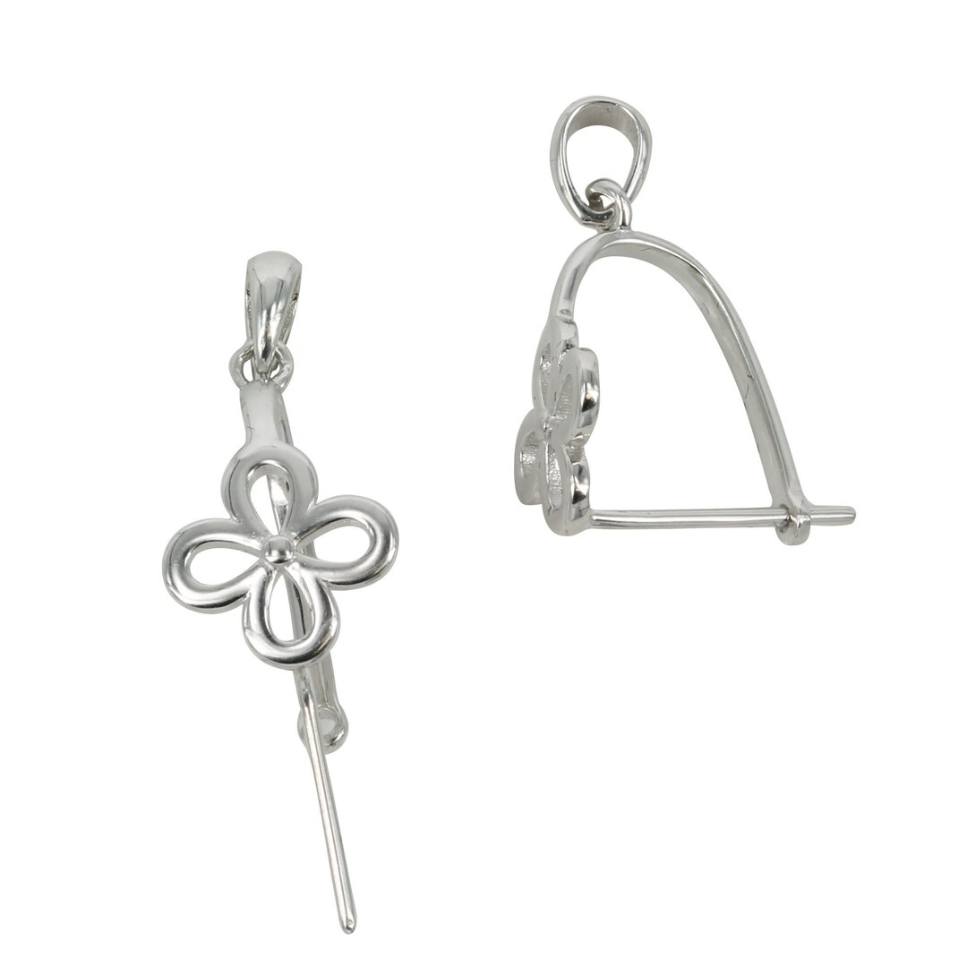 Flower Pinch Bail in Sterling Silver 11x23mm | LJ973 - Etsy