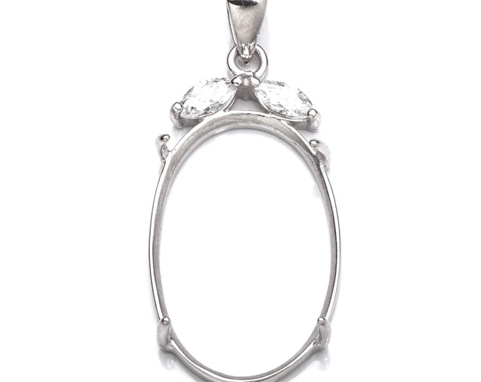 Oval Pendant Set With Cubic Zirconia Inlays, With Loop and Bail 17x28mm ...